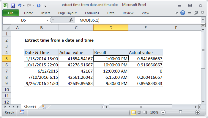 Excel Formula Extract Time From A Date And Time Exceljet